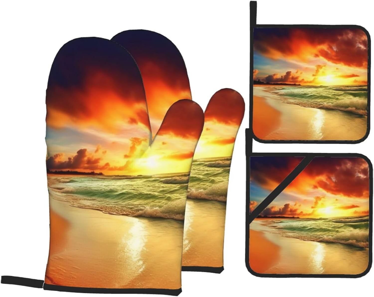 Amazon.com: Beautiful Beach at Sunset Print Oven Mitts and Pot Holders ...