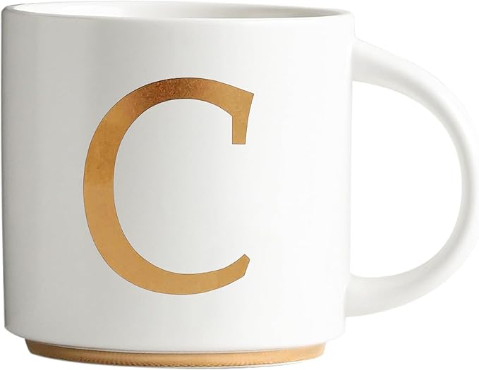 Amazon.com | COLLECTIVE HOME - Monogram Ceramic Mugs, 15 oz Golden ...
