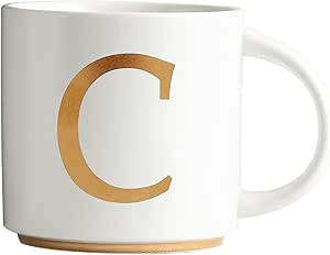 Amazon.com | COLLECTIVE HOME - Monogram Ceramic Mugs, 15 oz Golden ...