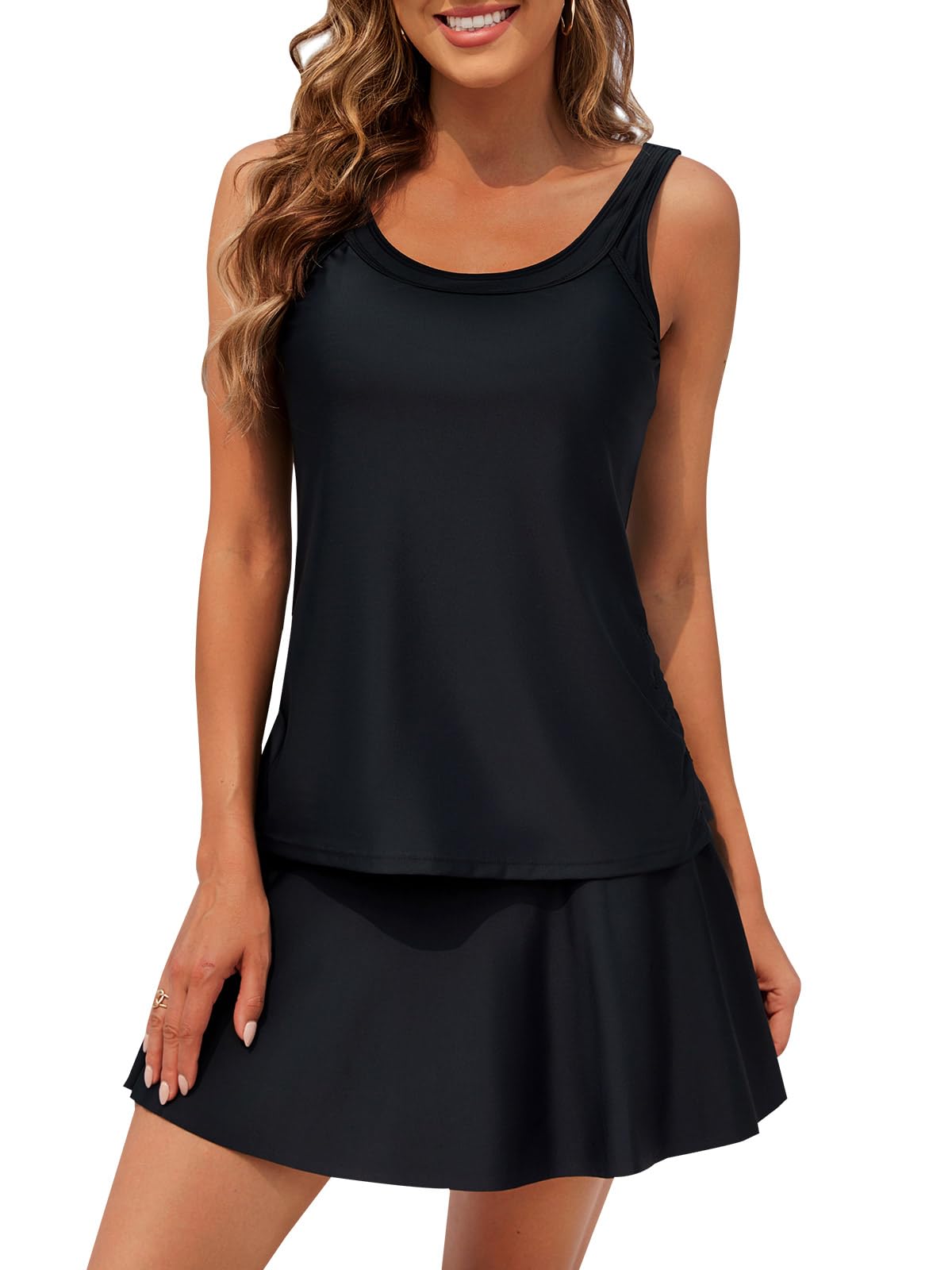 Amazon.com: SEAFORM Women's Two-Piece Tankini Swimsuits Tummy Control ...