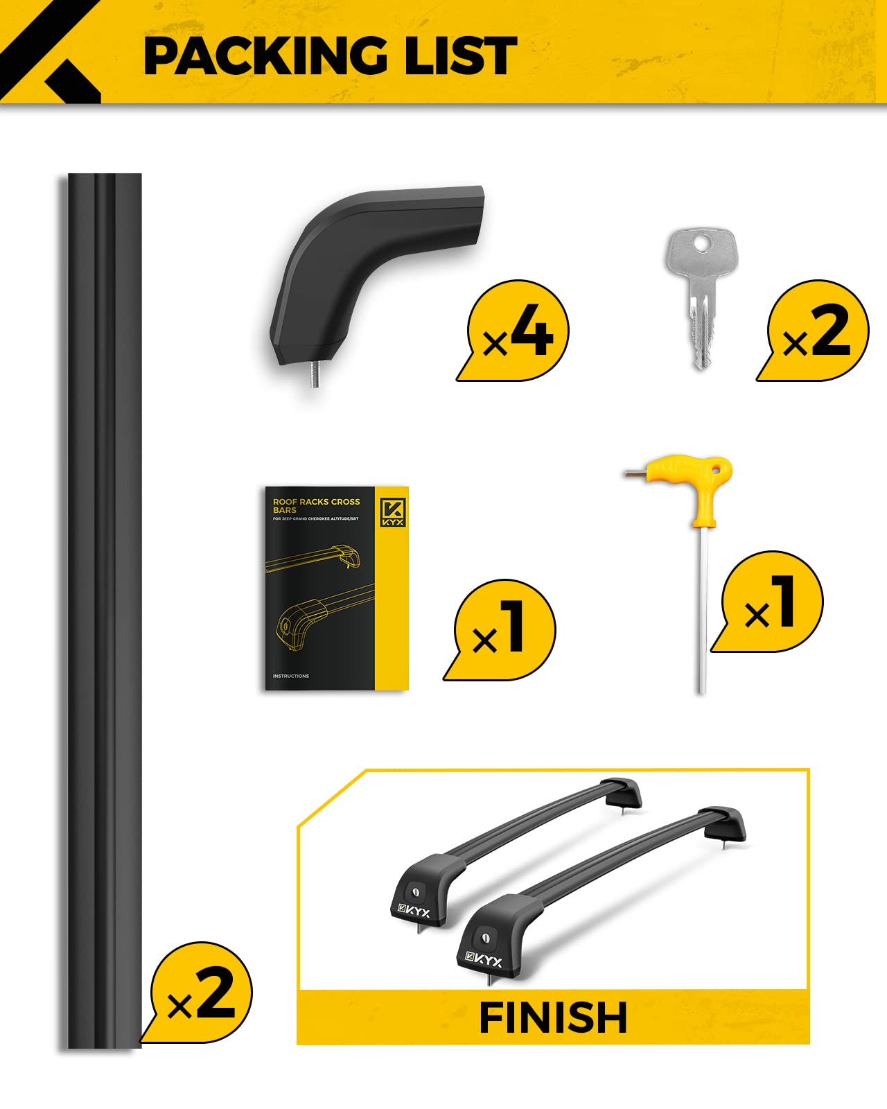 KYX Roof Rack Cross Bars for 2011-2022 Grand Cherokee Altitude/SRT ...