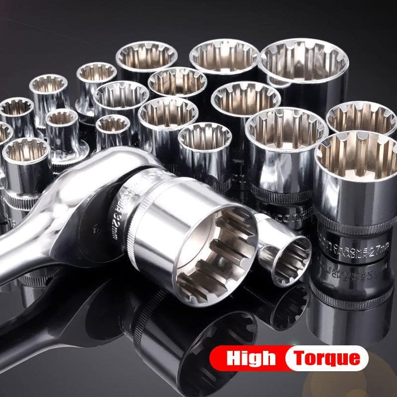 Spline Socket Set 1/2” Drive Universal Metric 8-32mm 12-Point Cr-V ...
