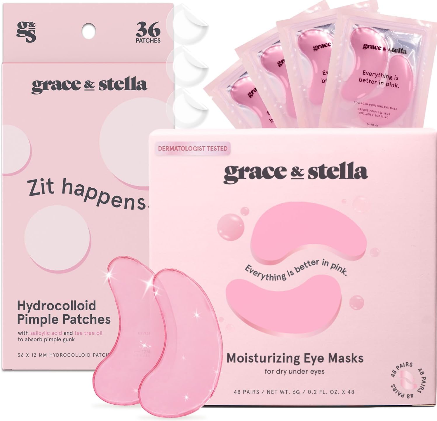 Amazon.com: grace & stella Eye Mask Gold 48 Pairs + Round Pimple Patch ...