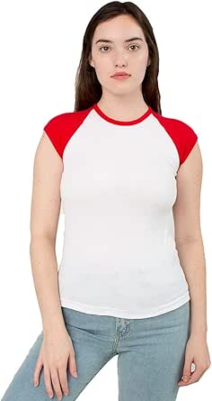 American Apparel Rib Cap Sleeve Raglan - White / Red / M at Amazon ...