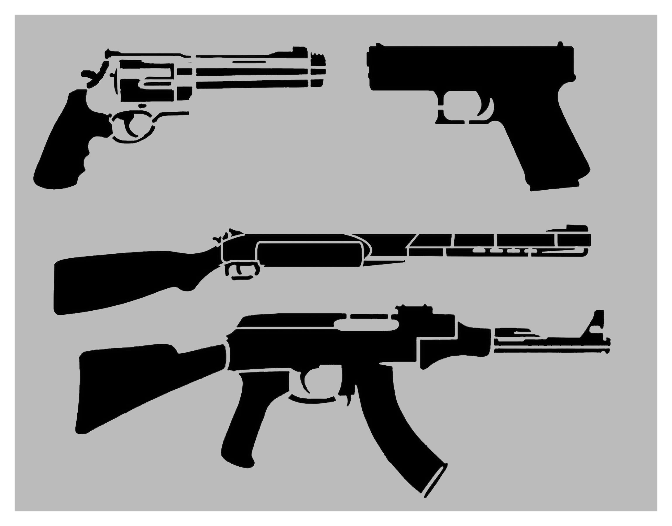 Amazon.com : Guns Pistol Rifle Shotgun Revolver Stencil - Reusable ...