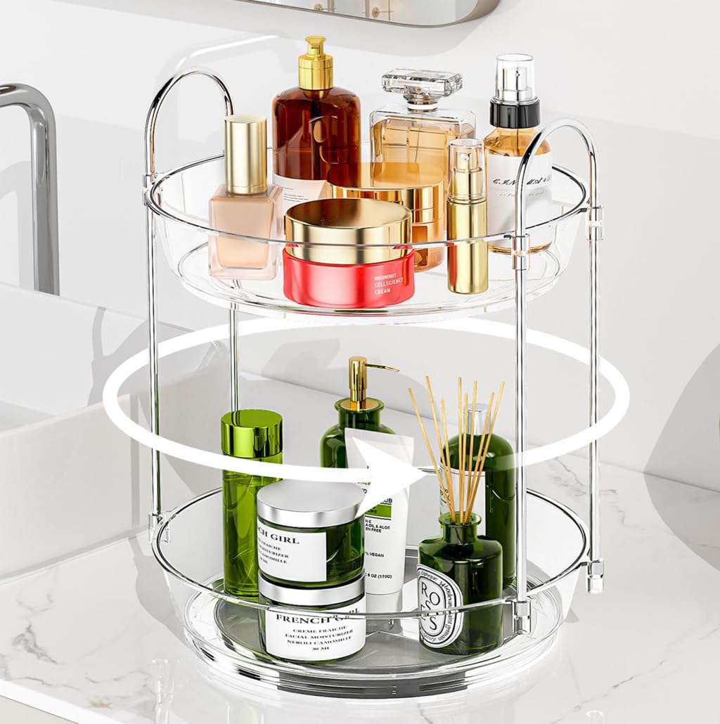 Amazon.com: HBlife 360 Rotating Makeup Organizer Adjustable Carousel ...