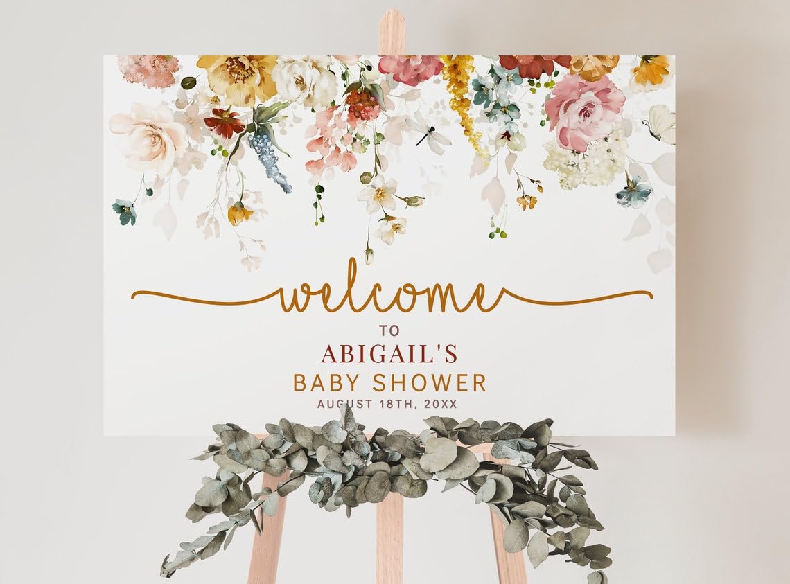 Amazon.com: Editable Floral Baby Shower Signs, Wildflower Welcome to ...