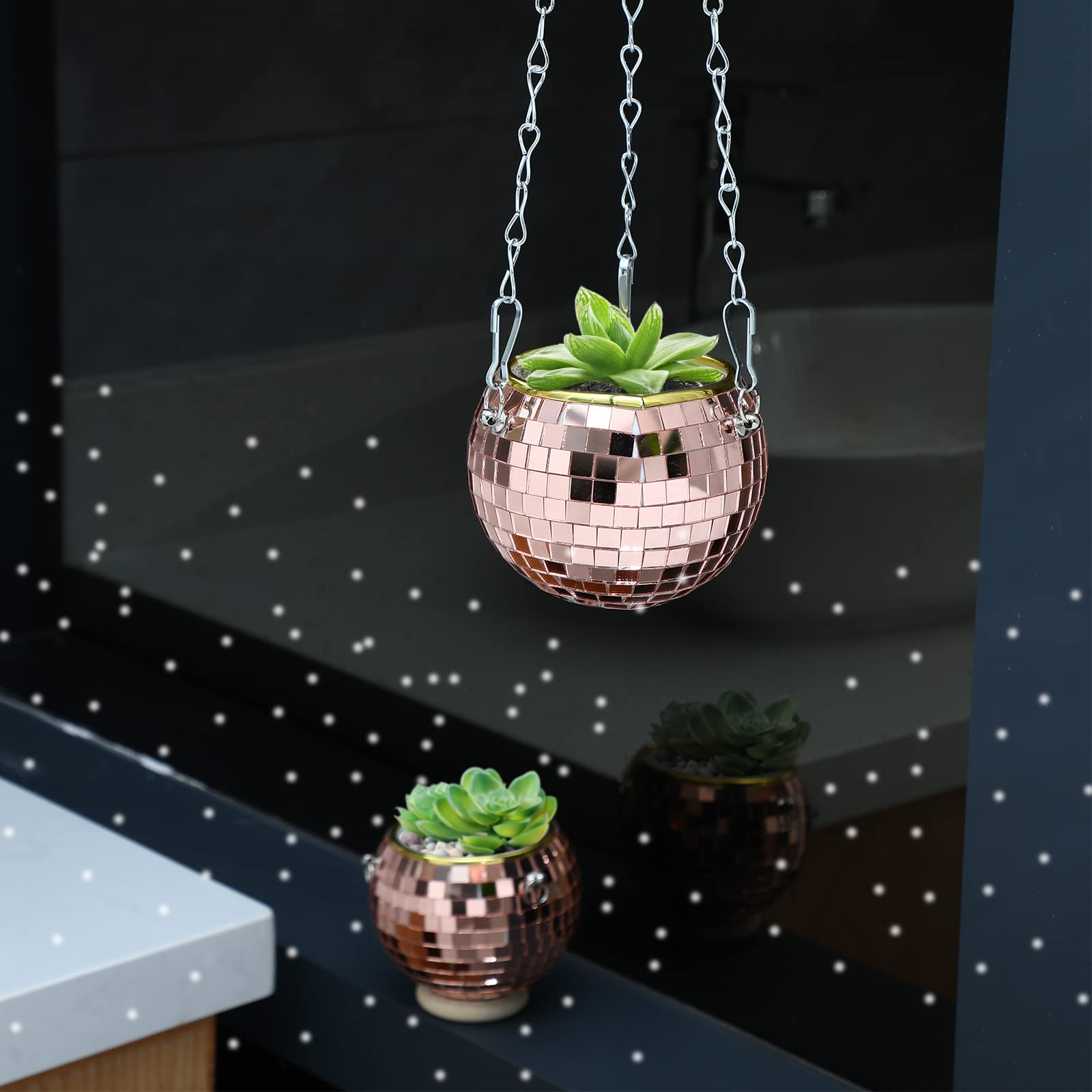 6 Pcs 4 Inch Disco Ball Planter Mirror Ball Boho Hanging Planter Flower ...