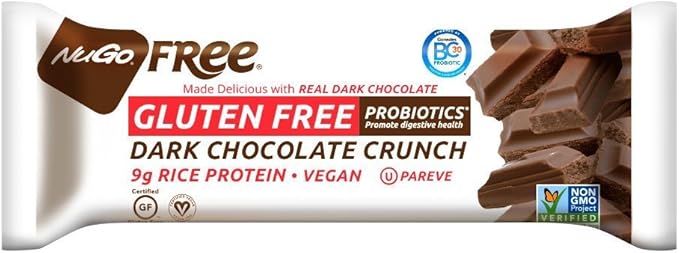 NuGo Free Dark Vegan 9g rice protein bar, Probiotics, Gluten Free, Soy ...