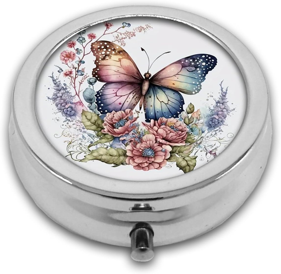 Amazon.com: Pill Box,Vintage Butterfly Floral Round Pill Box 3 ...