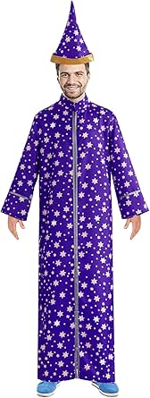 Amazon.com: Tusary Adults Wizard Costume Blue Wizard Cloak Stars Cape ...