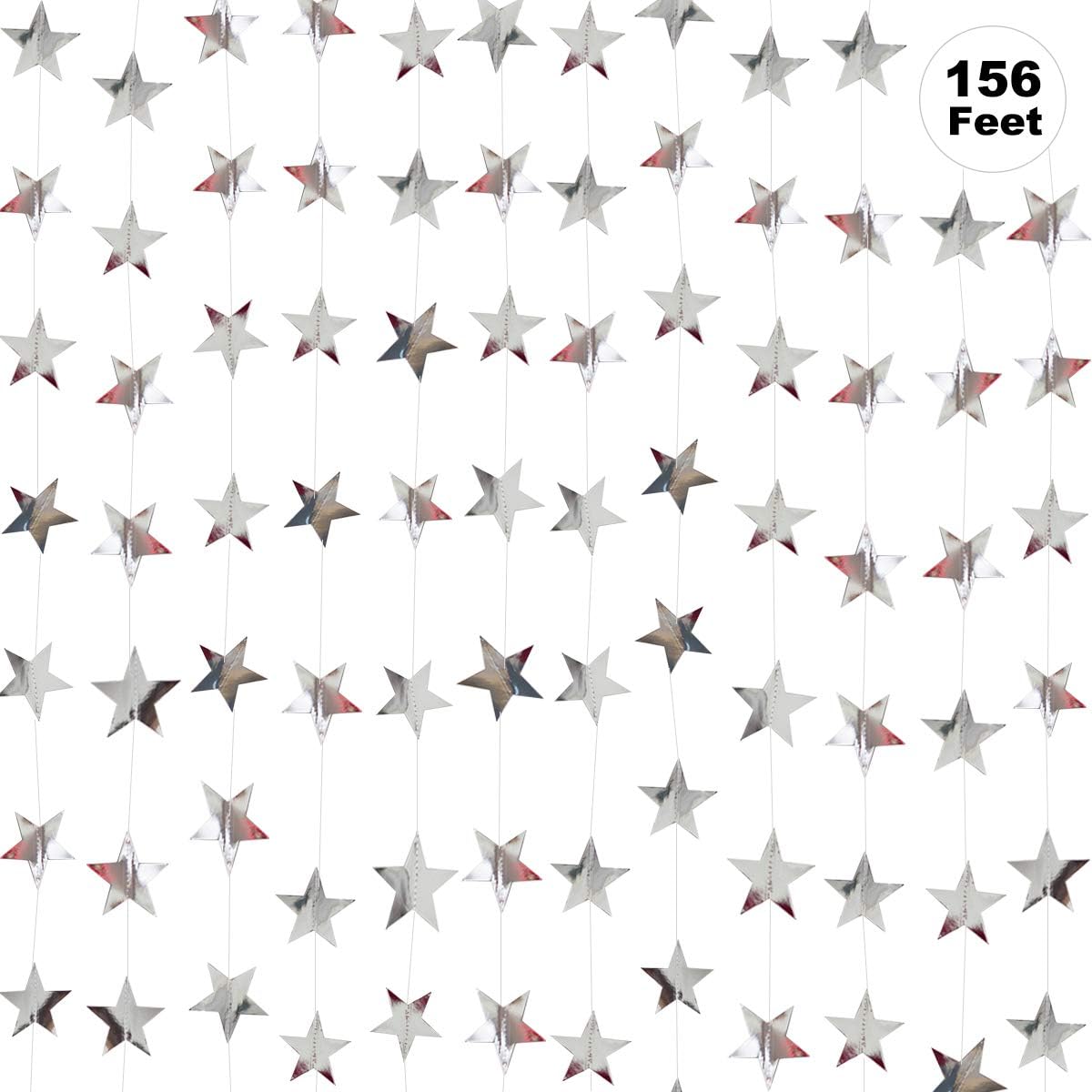 Amazon.com: Silver Star Garland Banner Decorations - 156 Feet Bright ...