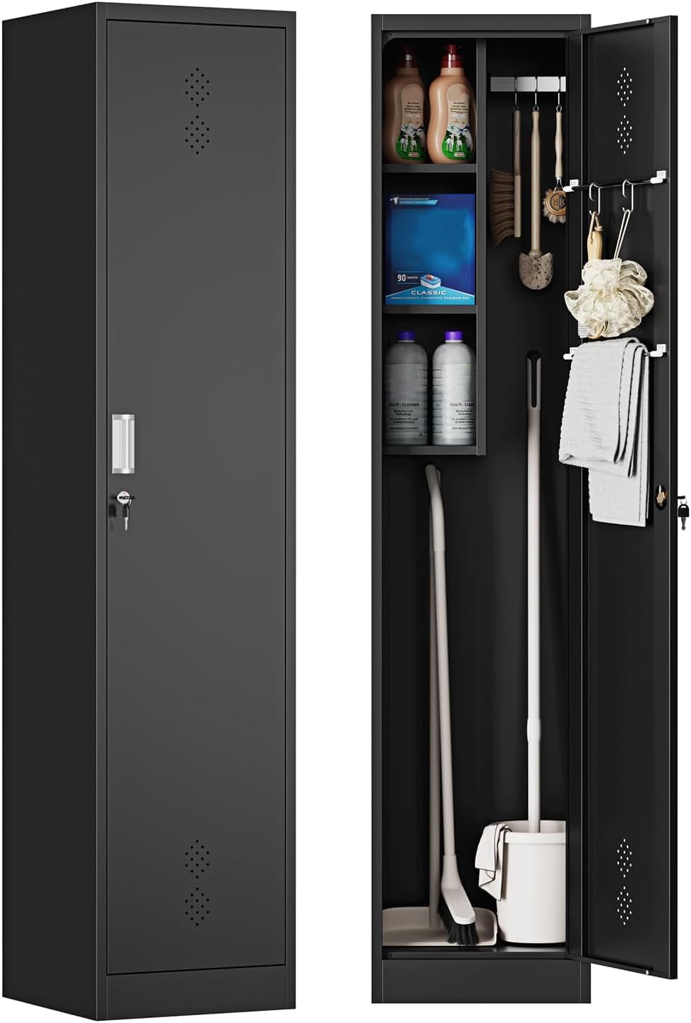 Amazon.com: Letaya Broom Closet Storage Cabinet,Metal Cleaning Supply ...