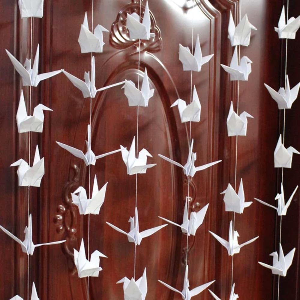 Amazon.com: Large White Origami Paper Crane Hanging Garlands (5.3ft X ...