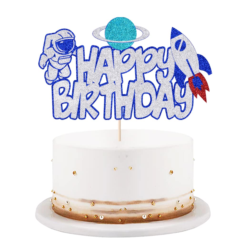 Buy LVEUD Silver Flash Space Birthday Cake Topper Children's themed ...