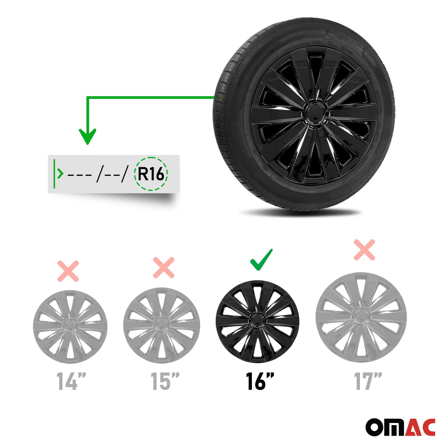 Snapklik.com : ABS Black Hub Caps 16 Inch Set Of 4, Tapas Para Rines 16 ...