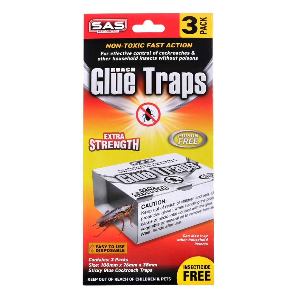 SAS Pest Control Cockroach Glue Trap, Clear, 11 x 7.6 x 3.6 cm (Pack of ...