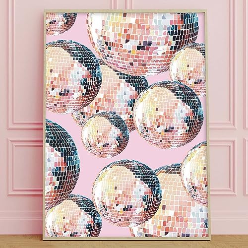 Amazon.com: Disco Ball Wall Art Pink Disco Poster Funky Canvas Wall Art ...