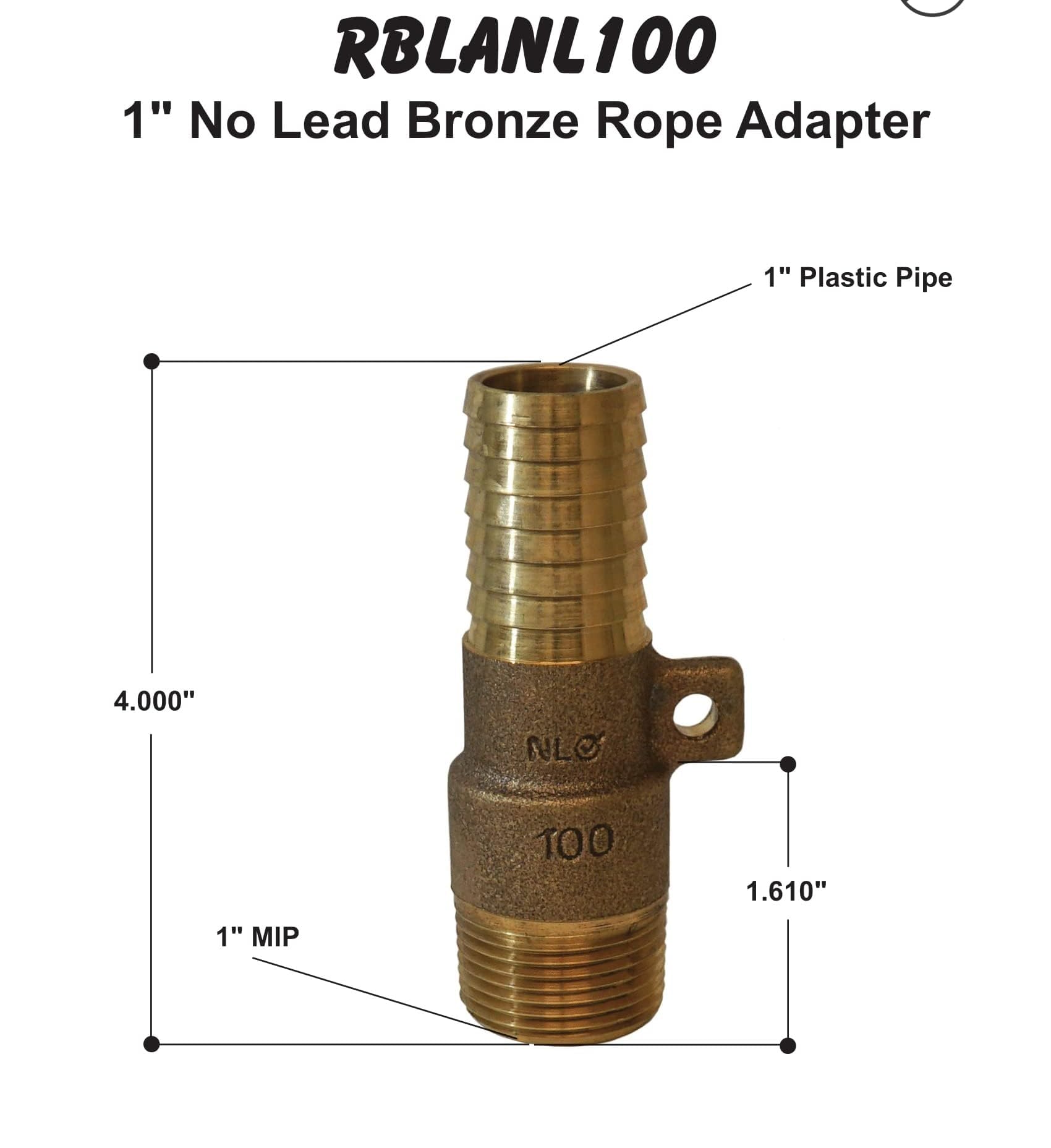 Snapklik.com : No Lead Bronze Male Insert Rope Adapter
