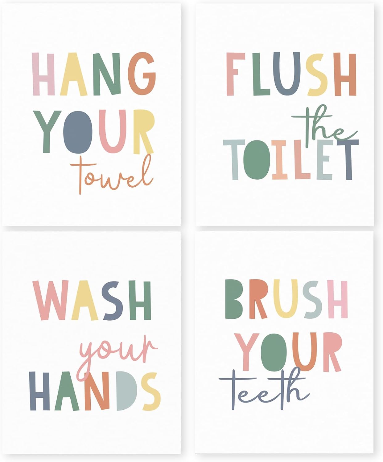 Amazon.com: HRQKO Pink Wash Your Hands Wall Art Set of 4, Kids Bathroom ...