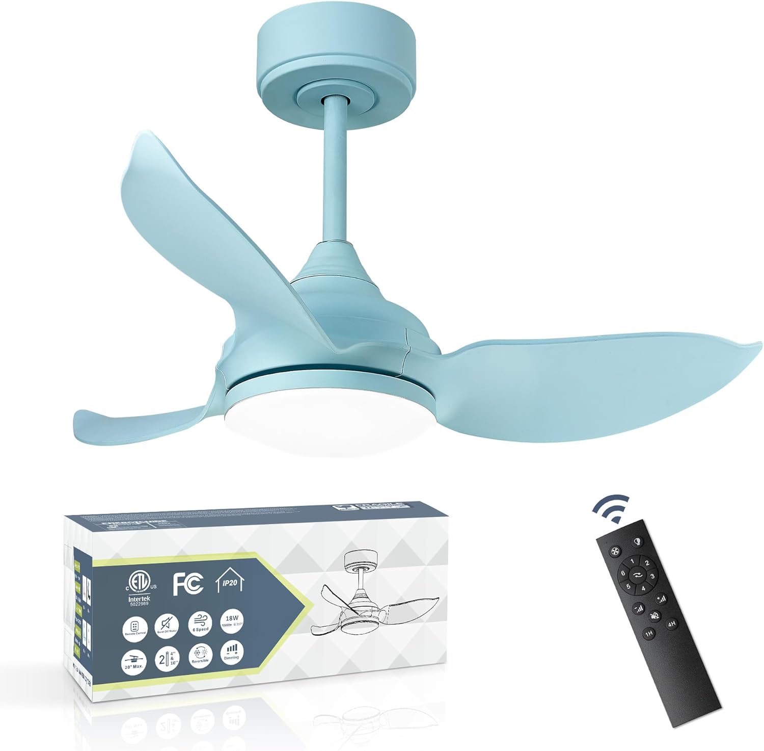 Amazon.com: YOUKAIN Ceiling Fan, 30 lnch Blue Ceiling fans with Lights ...