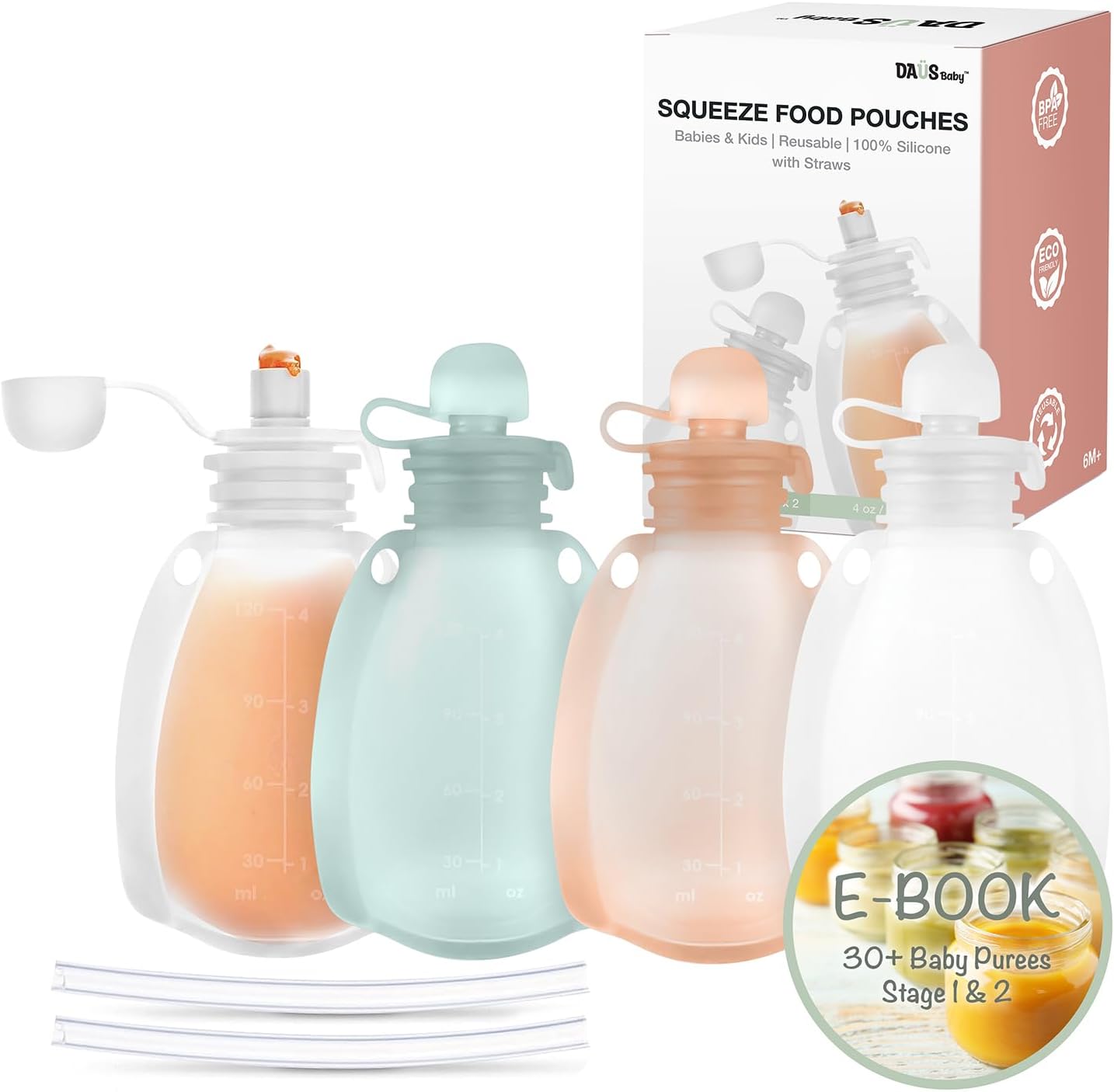 Amazon.com : Bear Reusable Silicone Baby Food Pouches for Toddlers, BPA ...