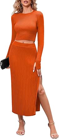 Amazon.com: Pink Queen Skirt Sets Women 2 Piece Outfits Long Sleeve ...
