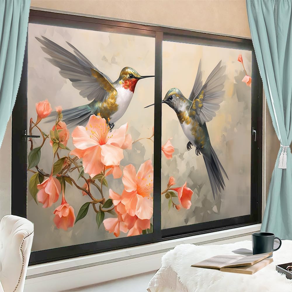 Amazon.com: Green Hummingbird Stained Glass Window Film Yellow Flower ...