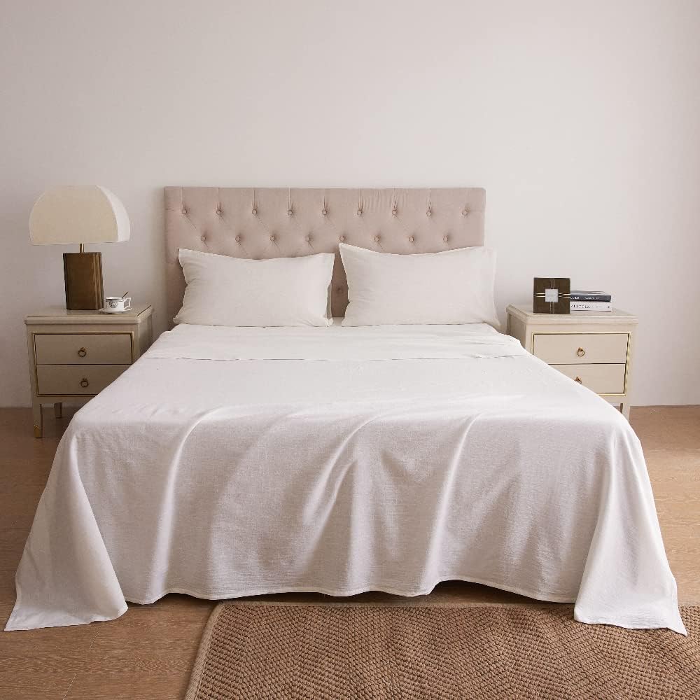 Amazon.com: PANDATEX Beige Linen-Textured Bed Sheets Set, Bamboo Rayon ...