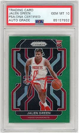 Amazon.com: Jalen Green 2021-22 Panini Prizm Green Autograph Rookie Card #306 PSA/DNA 10 (Red ...