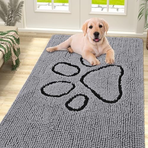Amazon.com : Smiry Dog Door Mat for Muddy Paws, Absorbent Dirt Trapper ...