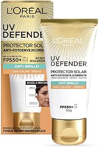 L'Oréal Paris Protector Solar Diario FPS50+ UV Defender Anti-Brillo Tono Medio, 40ml : Amazon ...