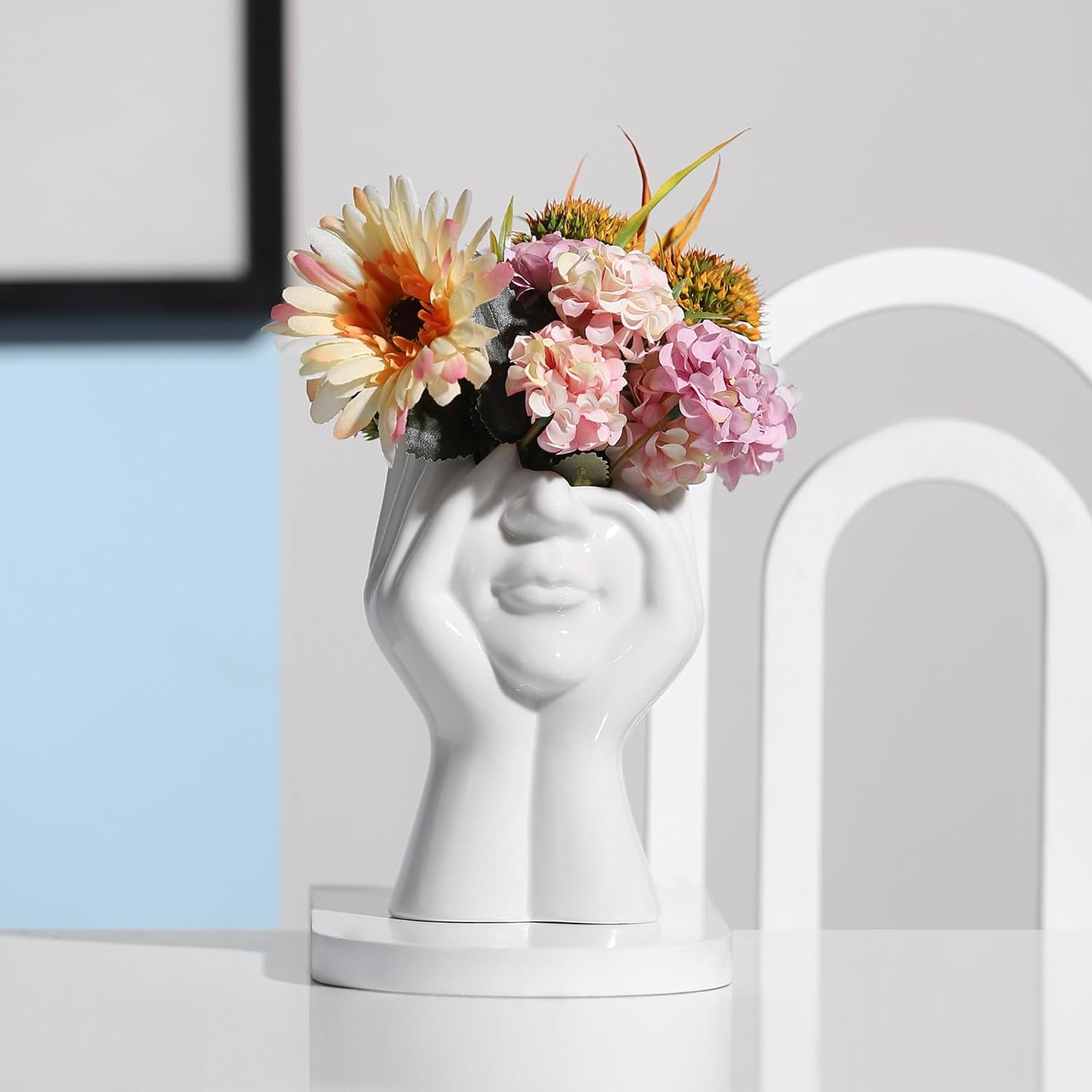 Amazon.com: BrownLove Ceramic Face Vase White Flower Vase for Decor ...