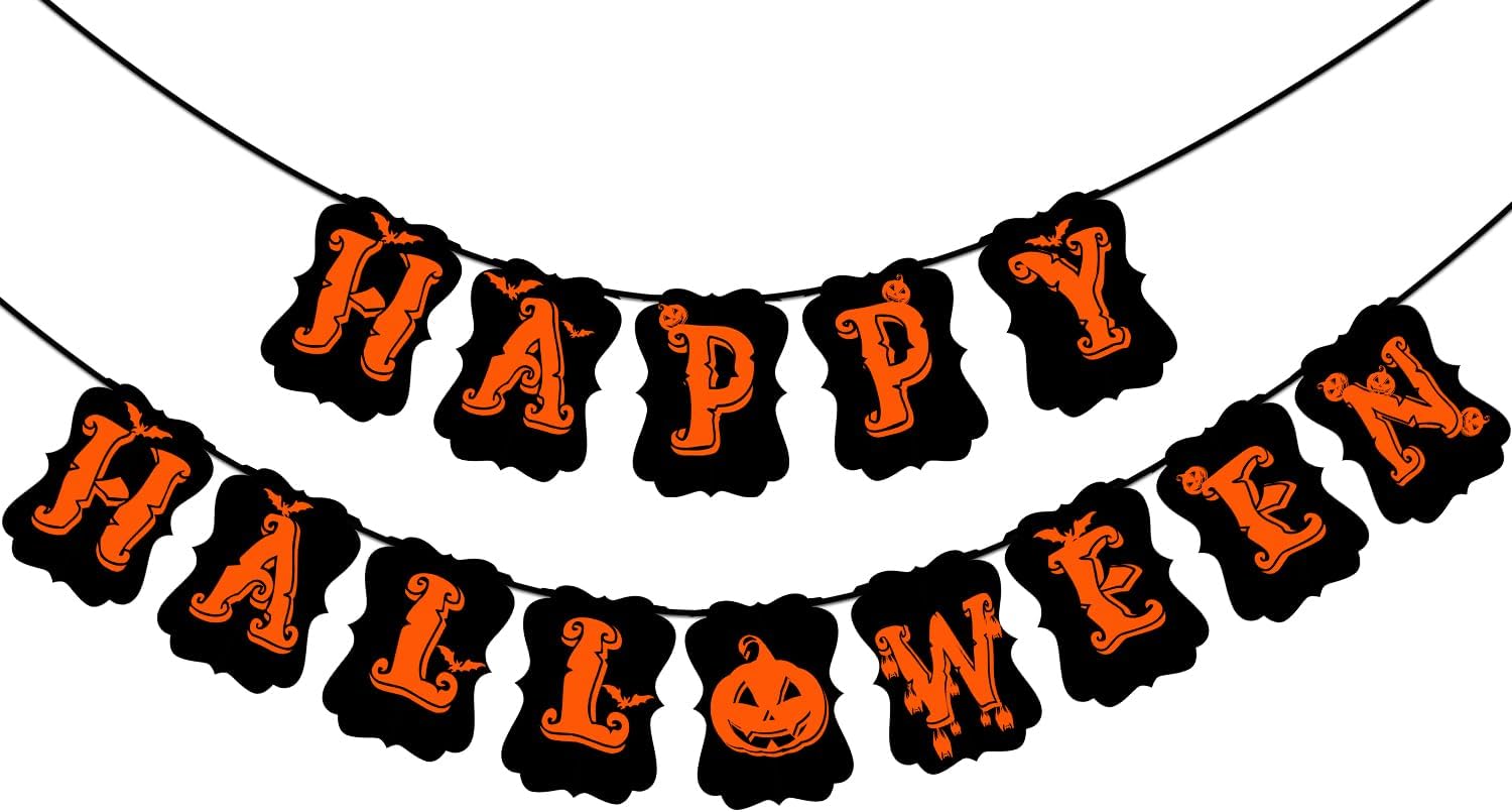 Amazon.com: JOZON Happy Halloween Banner Halloween Bunting Banner ...
