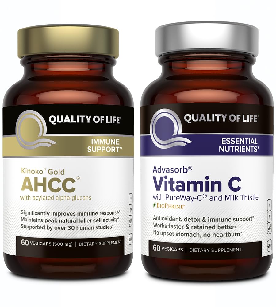 Amazon.com: Quality of Life - Immune Support Bundle - AHCC Kinoko Gold and Advasorb Vitamin C ...