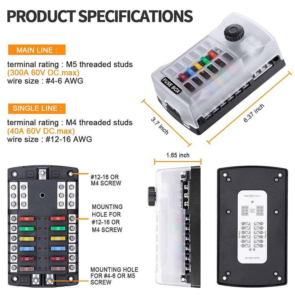 Snapklik.com : Upgraded 300A 12 Way Blade Fuse Block Fuse Box