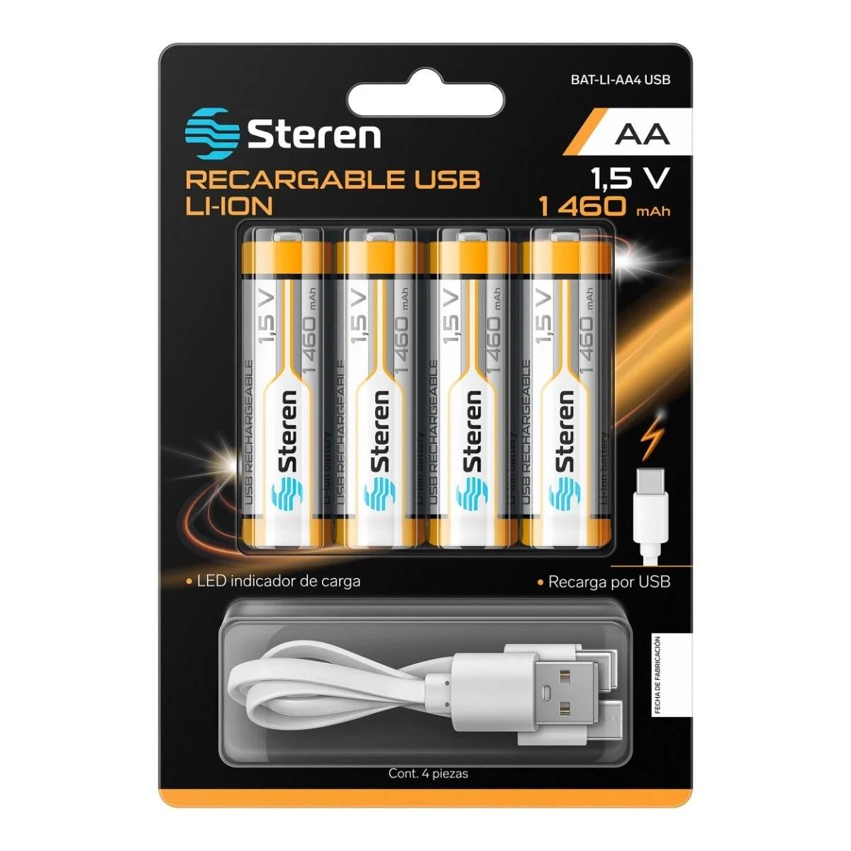 STEREN 4 baterías Recargables USB Li-Ion Tipo AA, de 1460 mAh : Amazon ...