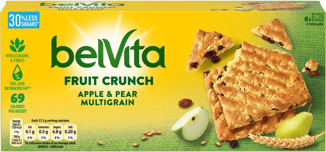 Belvita Fruit Crunch Biscuits Apple & Pear Multigrain, Nutritious Snack ...