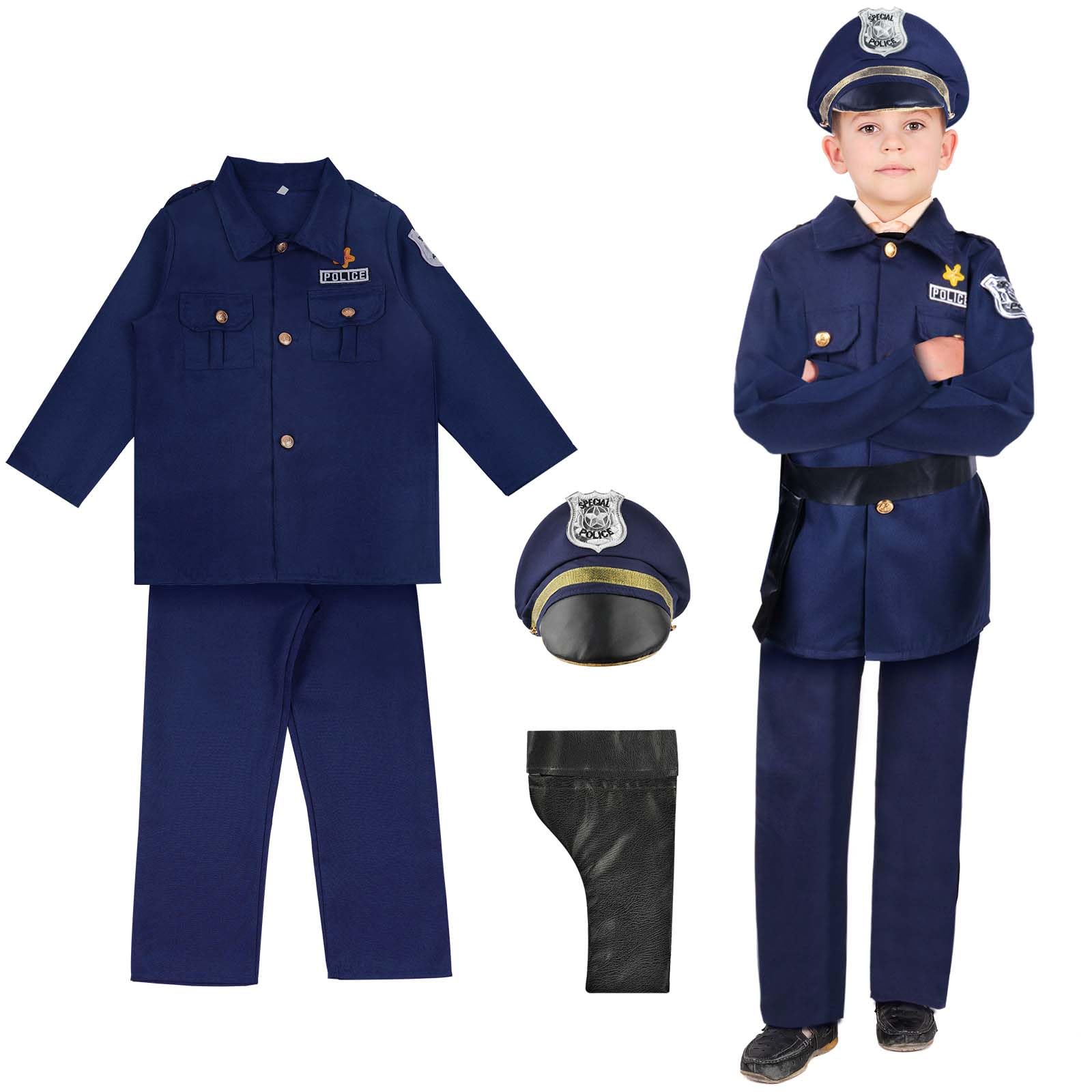 Aomig Kids Police Costumes, 4 Pcs Police Officer Dress Up Kit, Children ...