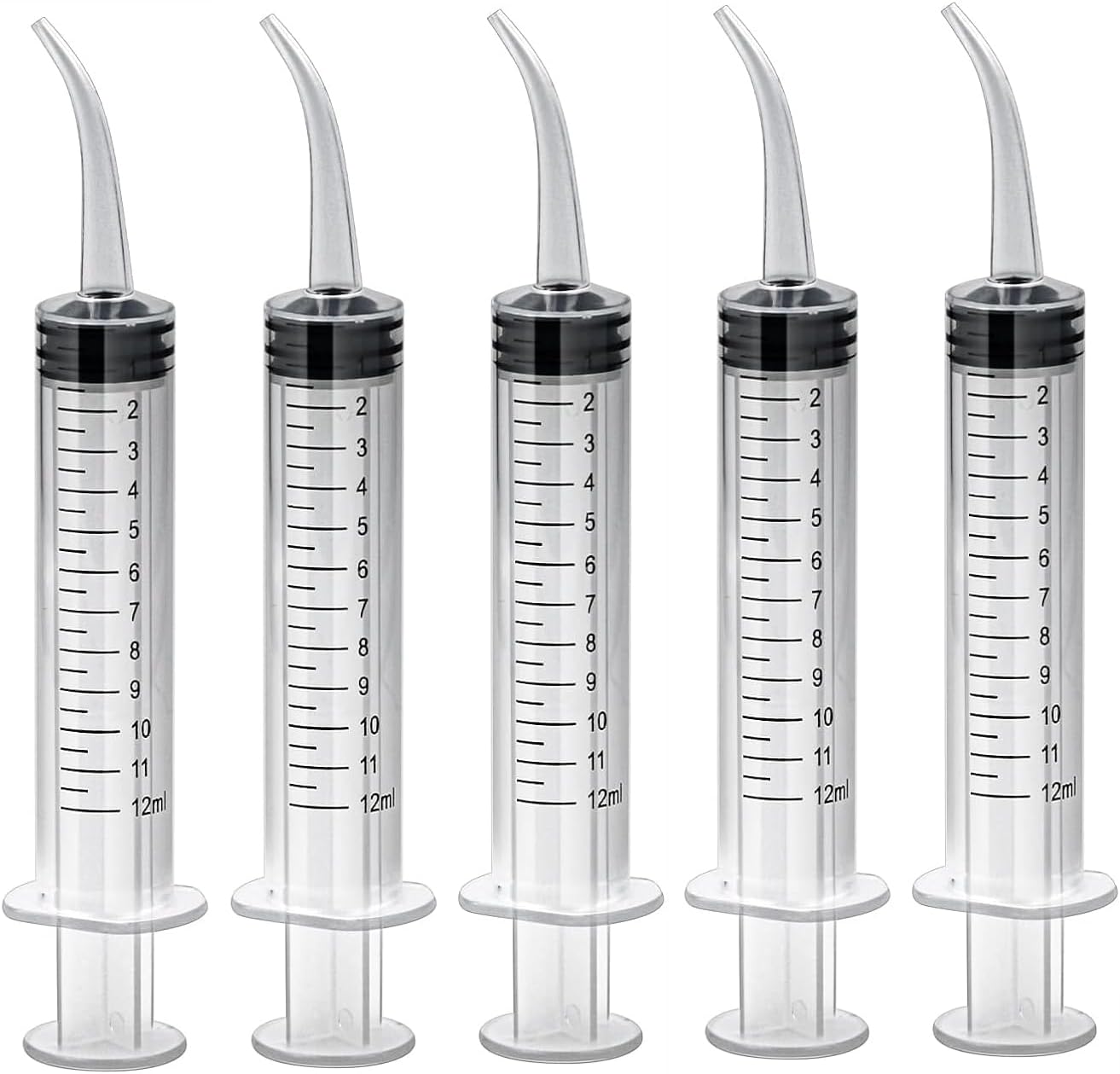 5 Pcs Plastic Syringes with Curved Tip, 12ml Irrigation Syringe with ...