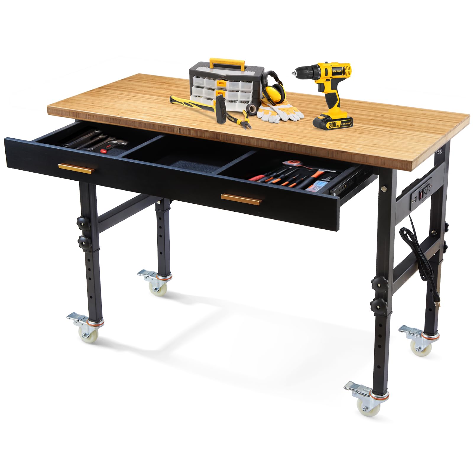 Buy Adjustable Work Bench 47.2" Heavy Duty Workbench with Power Outlets ...