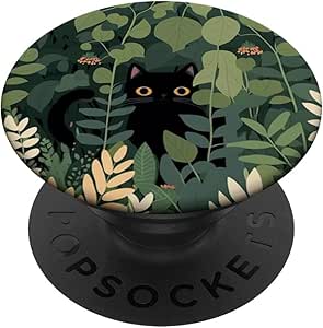 Amazon.com: Aesthetic Cute Black Cat Hiding In Botanical Garden PopSockets Adhesive PopGrip ...