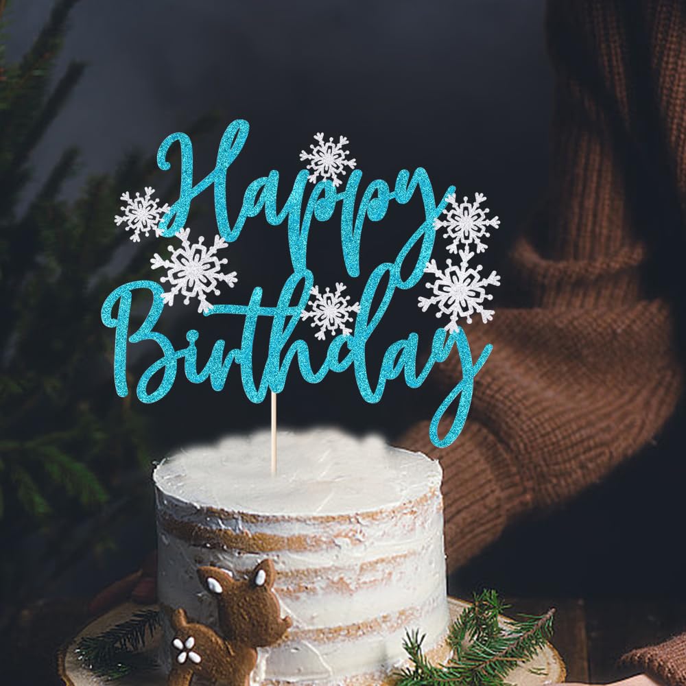Amazon.com: AROKIPPRY Happy Snowflake Birthday Cake Topper-Frozen cake ...