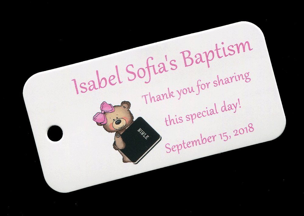 Amazon.com: Girl's Baptism Tags, Bear with Bible, Personalized (set of ...