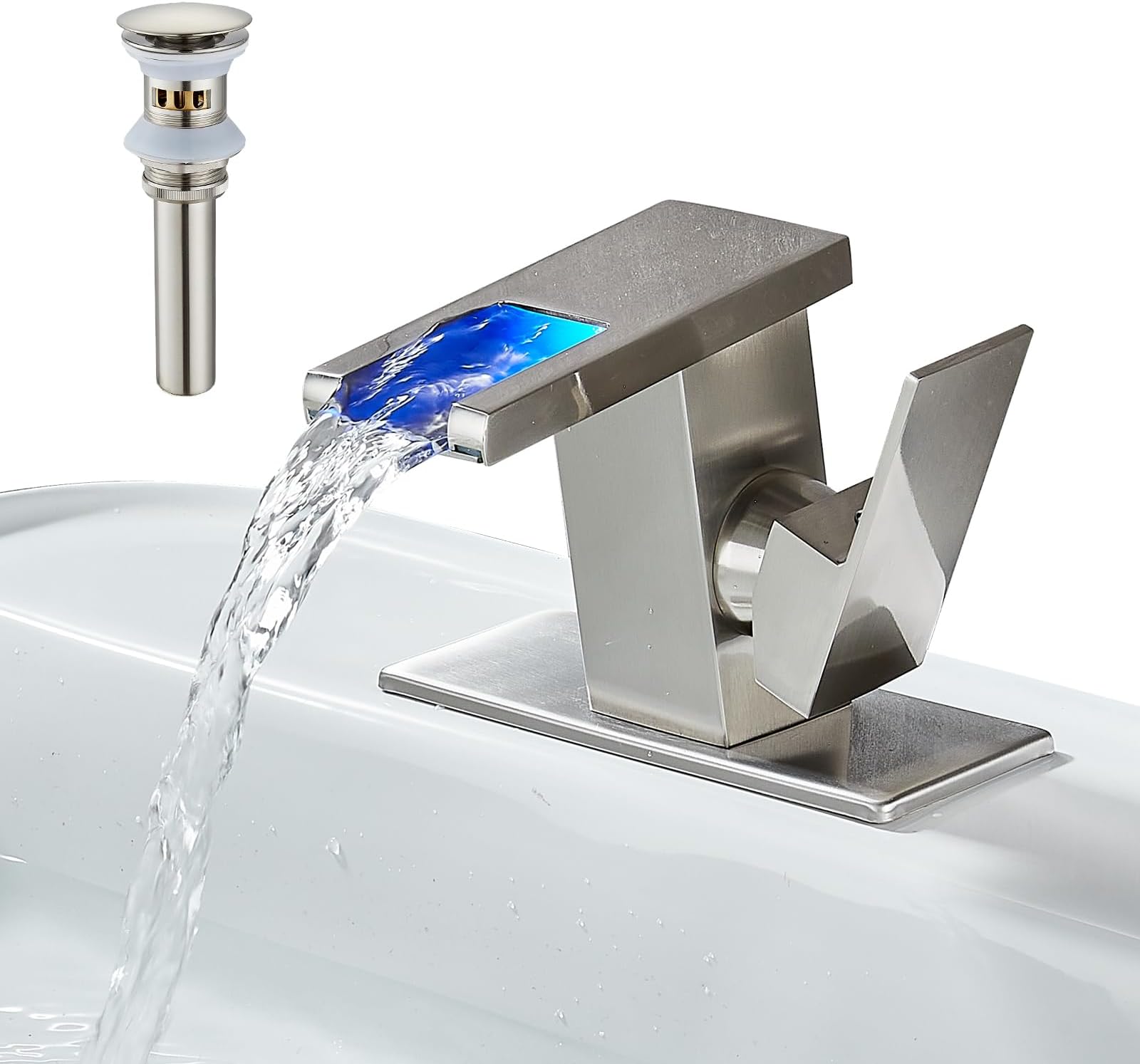 Kyatinsal LED Bathroom Sink Faucet - Brushed Nickel Single Hole or 4 ...