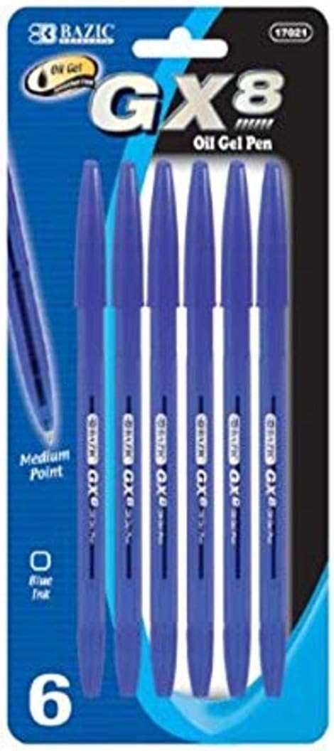 Amazon.com: BAZIC GX-8 Blue Oil-Gel Ink Pen, 6/Pack (Case of 24) (17021 ...