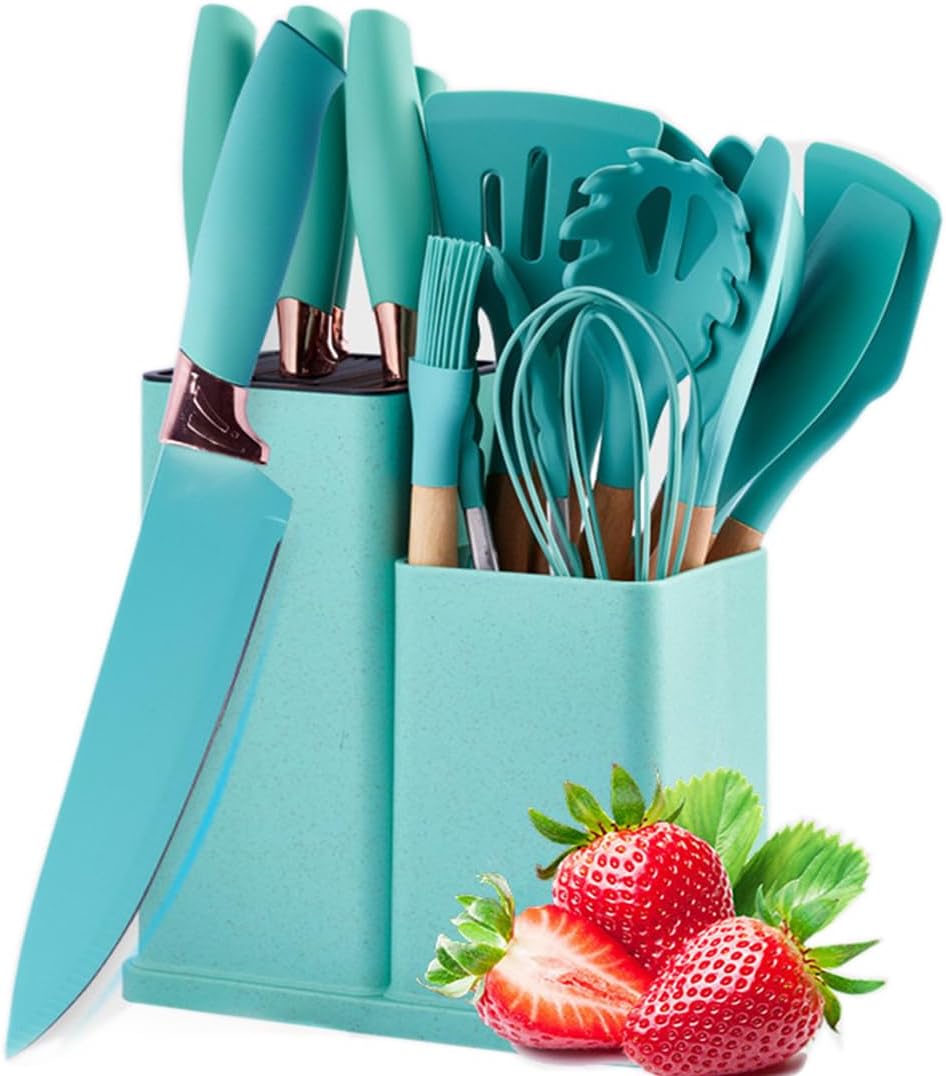 Amazon.com: 19 Pieces Kitchen Utensils and Knife Set with Block, with 9 ...