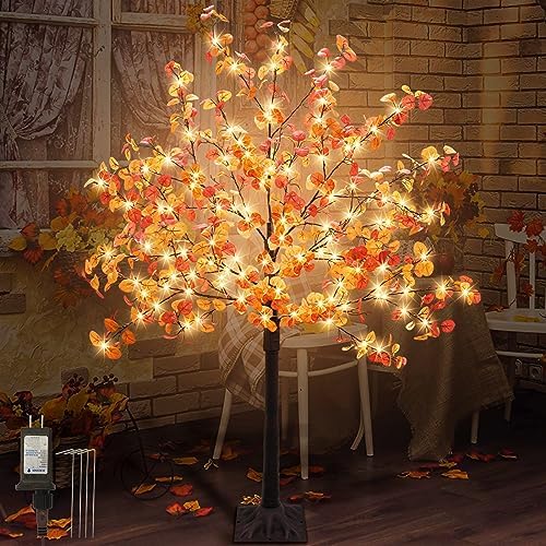 Amazon.com: 2 Pack 5FT Artificial Lighted Maple Tree, Thanksgiving ...
