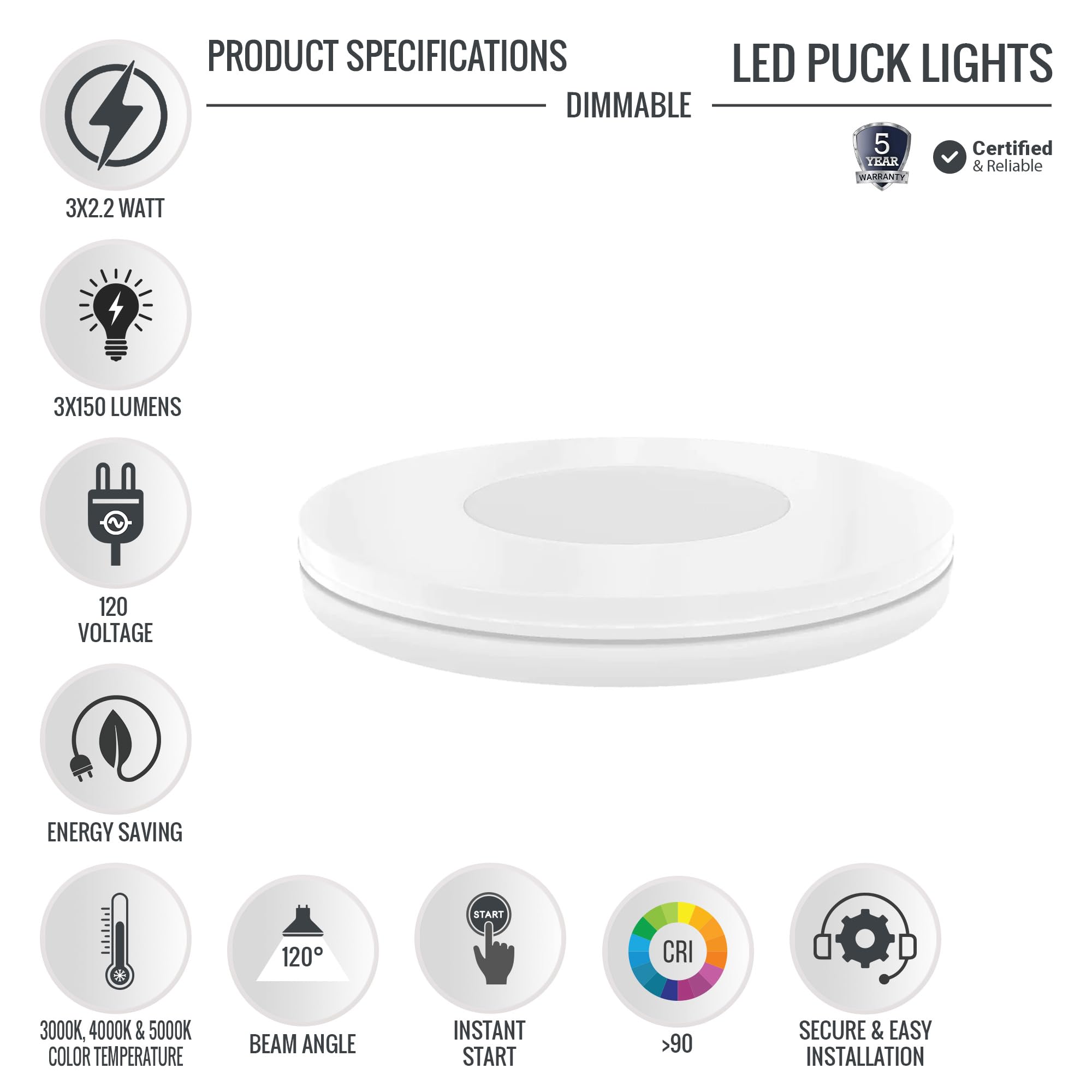 Puck Lights 120 Volt Dimmer 3 In. OneSync Undercabinet Color
