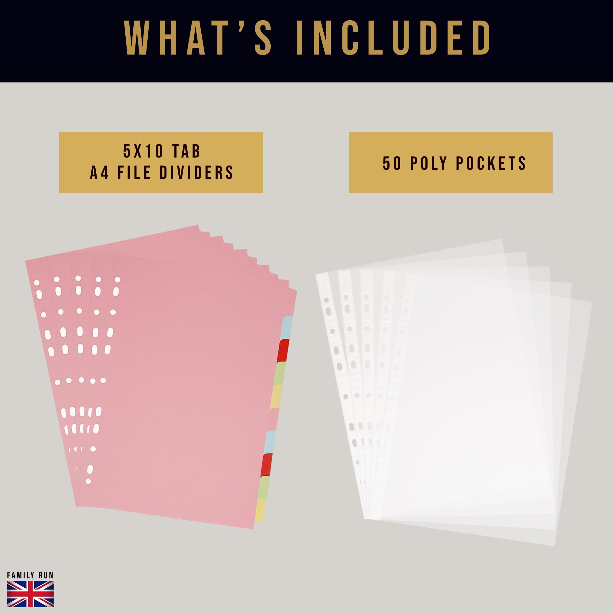 Ziffs Office [5 Pack] A4 File Dividers 10 Part & 50 Poly Pockets – 180 ...